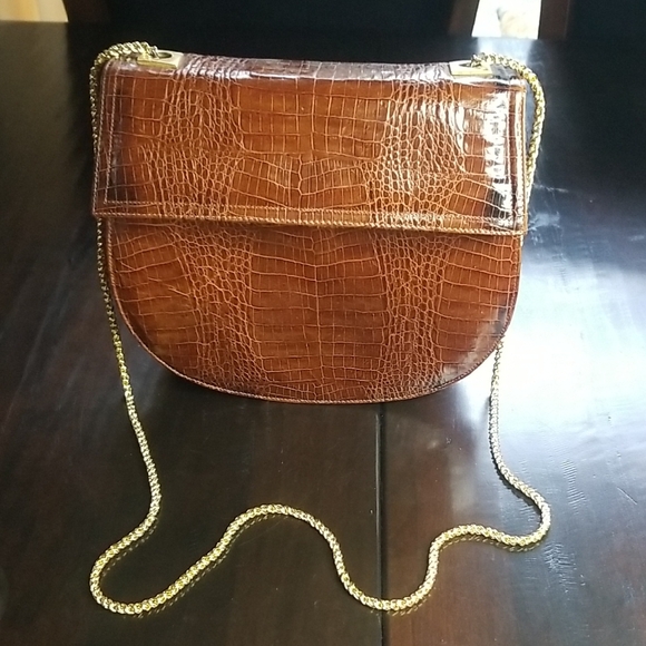 Frenchy Of California | Bags | Chic Brown Crocodileembossed Crossbody ...